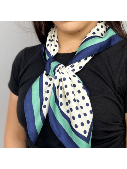 Foulard Point Bleu Liseré Vert - Foulards Carré | Foulards Imprimés