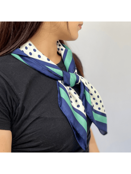 Foulard Point Bleu Liseré Vert - Foulards Carré | Foulards Imprimés